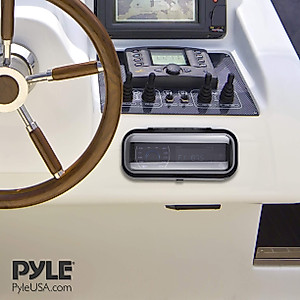 Pyle Water Resistant Marine Stereo Cover - Smoke Colored Heavy Duty Boat Radio Protector Shield with Flip-up Door & Spring Loaded Release - Mounting Gasket Included - Pyle PLMRCB1