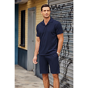 COOFANDY Men's Polo Shirt and Shorts Set 2 Piece Outfits Fashion Summer Tracksuits Short Sleeve Casual Polo Suit