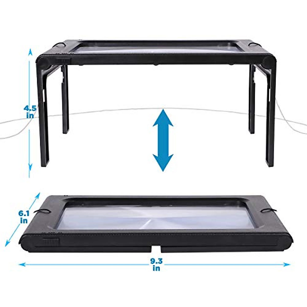 3X Full Page Magnifying Glass Reading Magnifier with 6 LED Lights Handheld Hands-Free Magnifier with Stand & Lanyard PVC Material Ideal for Low Vision, Seniors, Reading Books, Newspapers