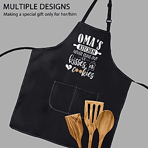 POFULL Oma Gift Apron Birthday Present Oma's Kitchen Never Runs Out Of Kisses and Cookies (Oma's Kitchen Apron)