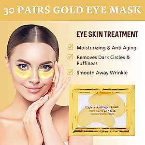 30 Pairs Under Eye Patches Gold Gel Crystal Collagen Under Eye Pads Anti Aging Dark Circle Under Eye Mask