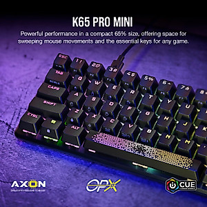 Corsair K65 PRO Mini RGB 65% Optical-Mechanical Wired Gaming Keyboard - OPX Switches - PBT Double-Shot Keycaps - iCUE Compatible - QWERTY NA Layout - Black