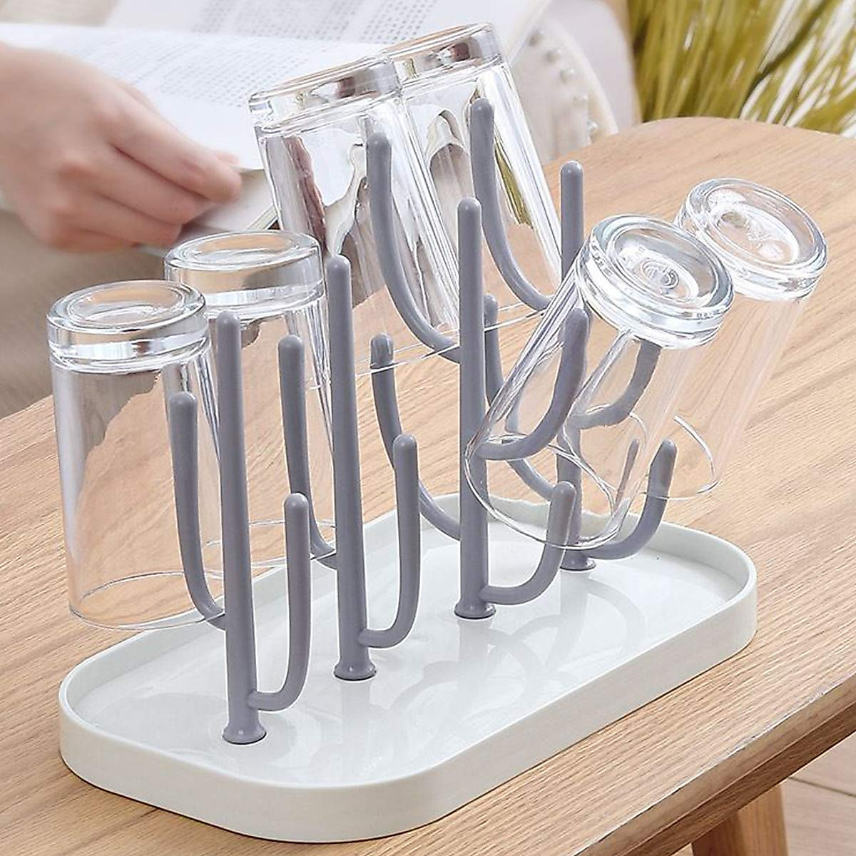 FEOOWV Baby Bottle Drying Rack with Base, Creative Tree Branch Baby Bottle Dryer Holder for Bottles, Teats, Cups, Pump Parts and Accessories (Gray)