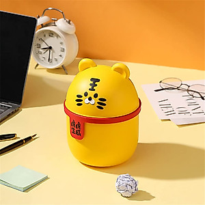 ESD Cute Mini Desktop Trash can Trash Can for Office Desktop Coffee Table Kitchen Small Garbage Can Cute Plastic Trash Can Shake Cover Bucket Small Paper Basket(Yellow)