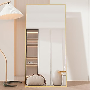 LFT HUIMEI2Y 71" x 32" Full Length Mirror with Stand, Large Floor Length Mirror, Full Body Tempered Mirror with Aluminum Alloy Frame for Living Room, Bedroom, Gym, Hanging or Leaning, Gold