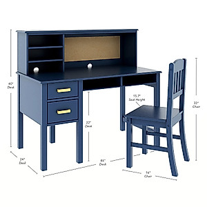 Guidecraft Taiga Desk, Hutch and Chair - Navy: Children’s Wooden Study Computer Workstation, Kids Bedroom Furniture