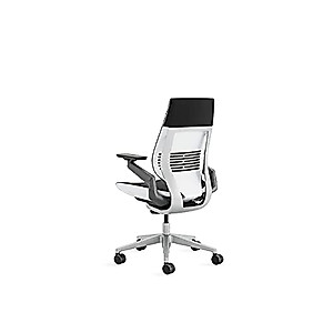 Steelcase Gesture Office Chair - Cogent: Connect Licorice Fabric, Wrapped Back, Light on Light Frame, Platinum Metallic Base