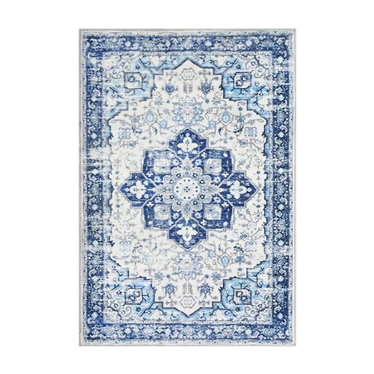 GlowSol Washable Area Rug 9x12 Boho Floral Non-Slip Rugs Vintage Low Pile Carpet Medallion Rugs for Living Room Bedroom Dining Room Office,9x12