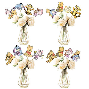 24 PCS Classic The Pooh Centerpieces Winnie Table Toppers On Sticks Cutouts for Winnie Baby Shower decorations Winnie Table Decorations Winnie Birthday Party Supplies
