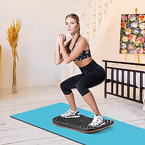 Goplus Standing Desk Wooden Balance Board, 360° Rotation Anti Fatigue Mat Wobble Board with 138 Massage Points & Anti-slip Base, Ergonomic Comfort Floor Mat Stability Rocker for Core Strength Workout