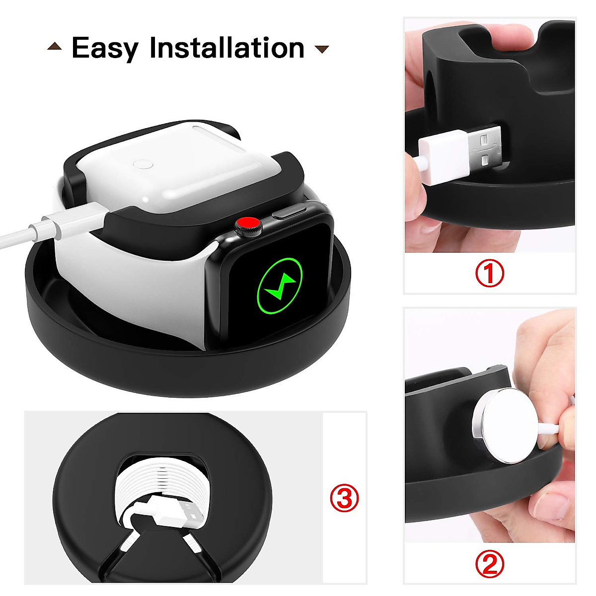 MoKo Storage Box Compatible with Apple Watch Series 10/9/8/7/6/5/4/3/2/1/SE,Portable Protective Travel Bag Fit iWatch 38mm 40mm 41mm 42mm 44mm 45mm 46mm Airpods Pro/3/2/1 Charging Case Dock,Rose Gold