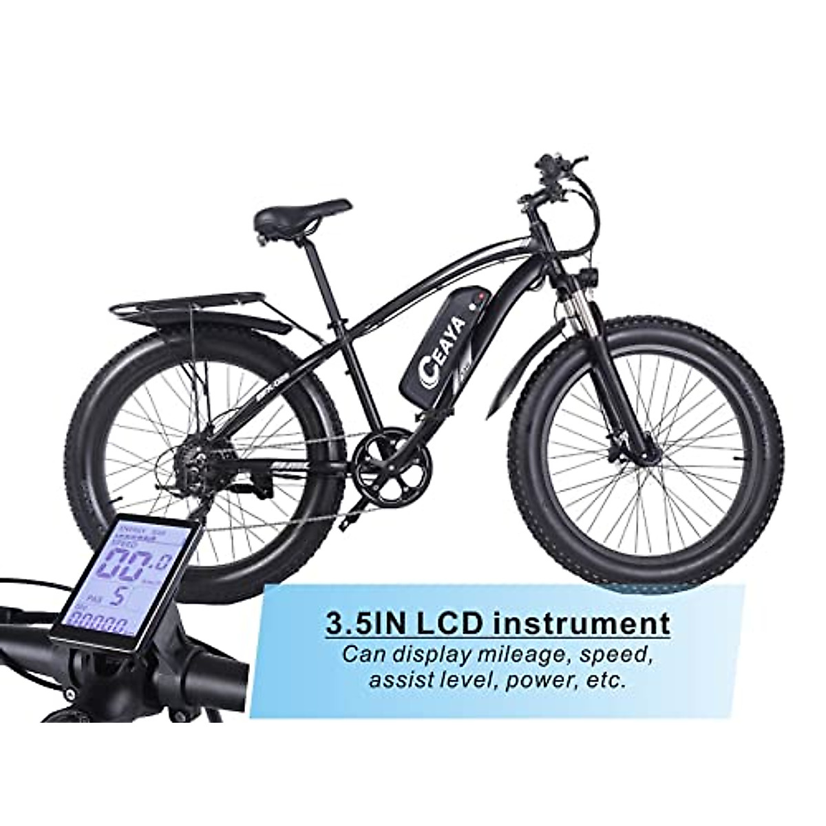 CEAYA Electric Bike Adults,1000W 48V 17Ah Battery 26'' Fat tire Electric Bicycle,7-Speed,Up to 40 Miles,Snow Beach Mountain E Bike