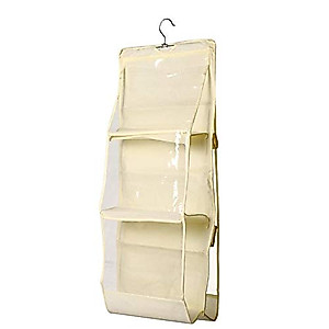 N/V PIKACHENG Hanging Handbag Purse Organizer, Homewares Nonwoven 6Pockets Hanging Closet Storage Bag,Transparent Dust-Proof Wardrobe Closet Storage Bag (Light Yellow)