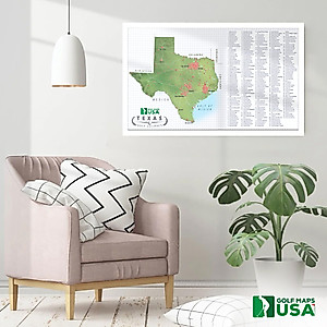 Golf Maps USA Texas State Golf Scratch Map with 263 Courses - Scratch-Off Golf Print with Eye-Catching Red Flags - Golfing Wall Decor - Unique Poster Gift for Golfers (Updated June 2023)