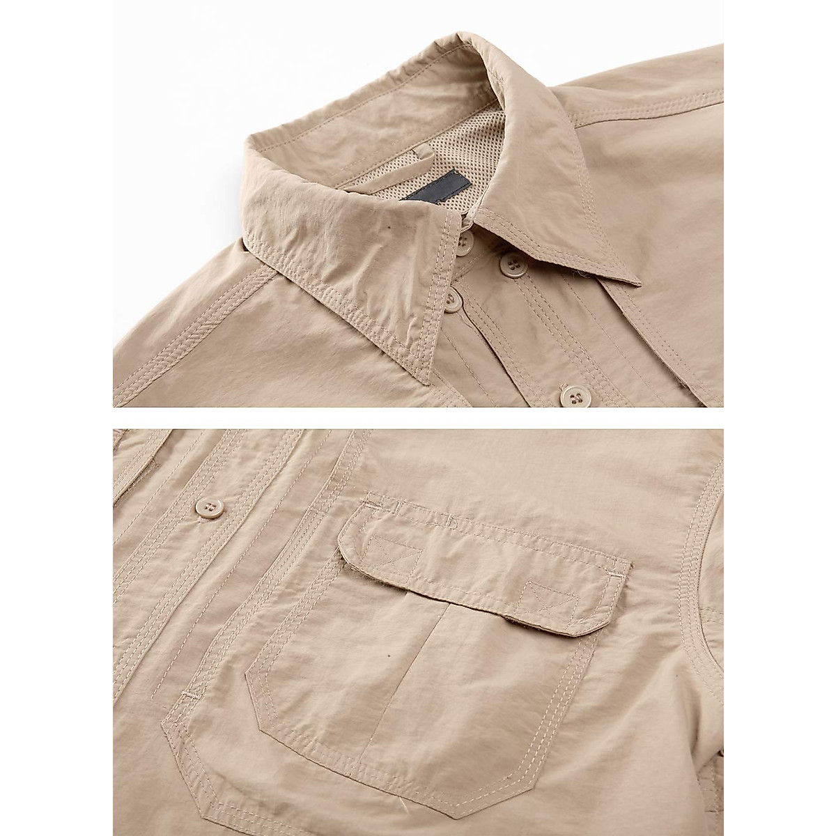 TACVASEN Men's Tactical Quick Dry Long Sleeve Shirts Sun Protection Breathable Shirts Khaki, M