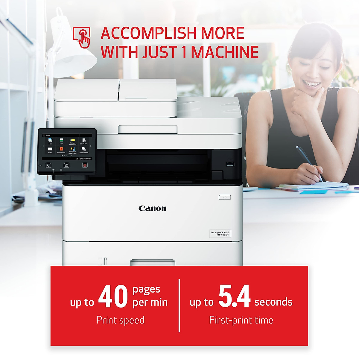 Canon imageCLASS MF453dw All-in-One Wireless Monochrome Laser Printer | Print, Copy, & Scan| | 5" Color Touch LCD | One Pass Duplex Scan