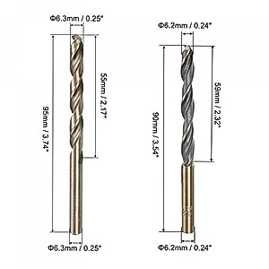 uxcell 6.2mm 6.3mm Drilling Dia Twist Drill Bits, High Speed Steel Cobalt Straight Shank Metric Twist Drill Bit 3pcs
