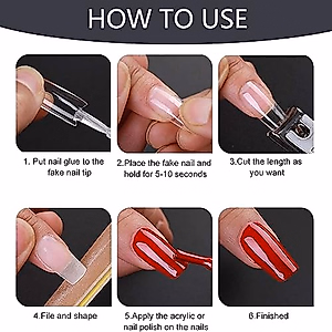 GoLashFun 500PCS French Nail Tips Half Cover,CLear Lady French Style Acrylic Half Square False Nail Art Tips 10 Sizes Artificial Fake Nails for Nail Manicure Salon