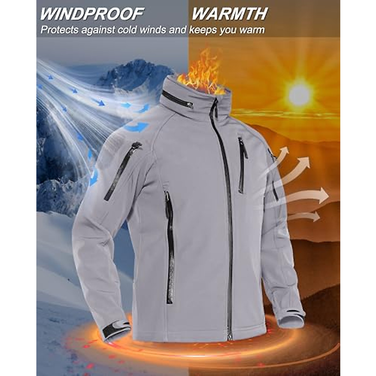 TACVASEN Men's Special Ops Military Police Duty Jacket Heavy Weight Waterproof Rain Coat for Men Warm Light Grey, L