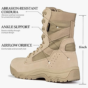FREE SOLDIER Men's Tactical Boots 8 Inches Lightweight Combat Boot Durable Suede Leather Military Work Boots Desert Boot (Tan, 11)
