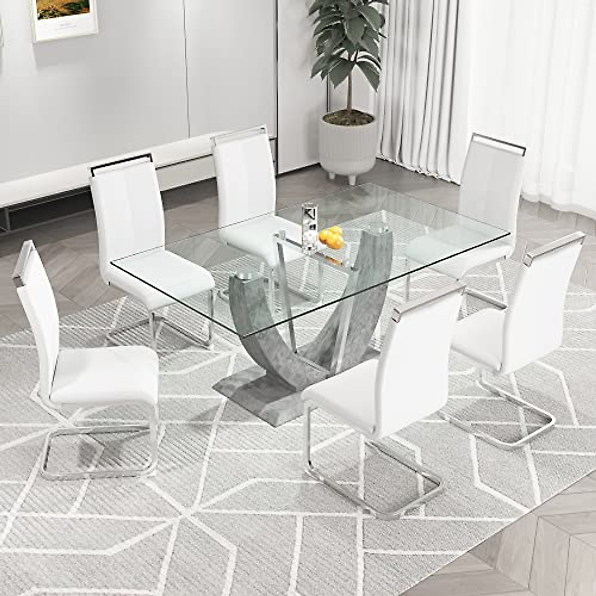 67" Rectangular Glass Dining Table - Tempered Glass Kitchen Table - Big Modern Glass Dining Room Table for 6-8 Person,Modern Clear Dining Glass Top Thick 0.39" for Living Room & Kitchen