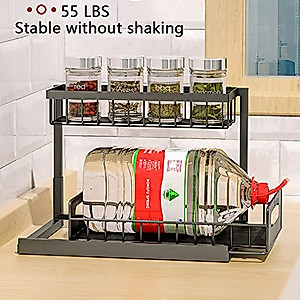 Under sink organizer, Furihshe kitchen storage pull out double shelf drawer 2-Tier Slide Out Sliding Shelf Under Cabinet Storage Multi-Use for Under kitchen sink organizers and storage, Black