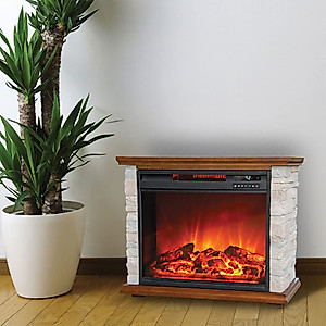 Lifesmart 3-Quartz 5,118 BTU Small Infrared Faux Stone Fireplace with Charred Log Insert and Realistic Flame, Fireplace Heater with Remote Control, 3 Settings, Overheat & Tip-Over Safety Switch