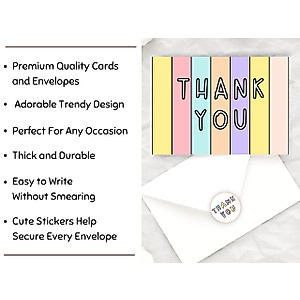 20 Pcs Cute Thank You Cards With Envelopes For Kids, Teens And Adults Colorful Tank You Notes Cards Blank Inside For All Occasions, Girls Birthday, Baby Shower, Party, Small Business, Sweet 16, With Stickers and Envelopes, 4.25x5.5