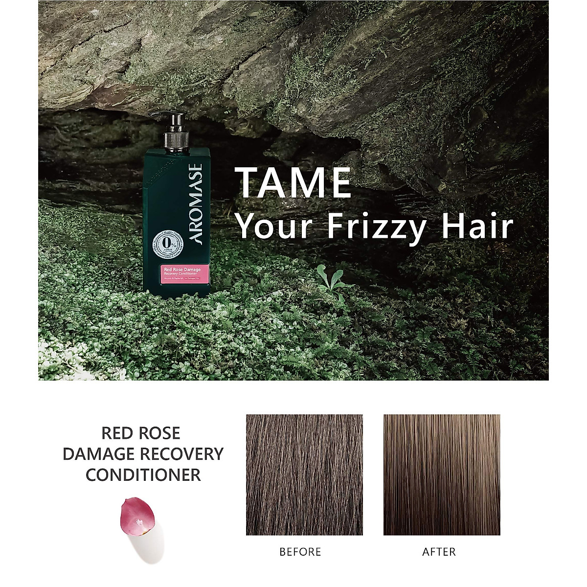 Aromase Red Rose Damage Recovery Conditioner, DAMASK ROSE OIL Detangles Frizzy Hair, CLEAN RINSE, JOJOBA OIL Deep Hydrate Moisturizer, LINOLENIC ACID Strengthen Hair Strands