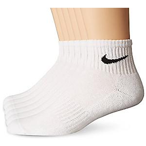 NIKE Unisex Performance Cushion Quarter Socks with Bag (6 Pairs), White/Black, Large
