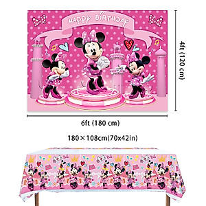 ANDXIN Pink Cartoon Mouse Backdrop, Tablecloth, Birthday Party Decorations, Vinyl, Environmentally Friendly Materials, 6x4FT, 70x42in