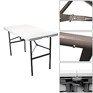 AMIATCH Portable Folding Camping Table, 4ft Heavy Duty Picnic Table Fold in Half Plastic Picnic Desk with Handle for Indoor Outdoor