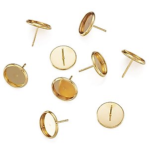 MegaPet 50pcs Golden Blank Earring Stud Posts Components Fit 10mm Flat Round Cabochon Bezel Tray Settings for DIY Craft Jewelry Making Findings