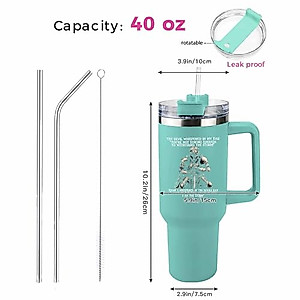 40 ounce insulated cup with handle, double-layer vacuum stainless steel material, equipped with straw, can keep warm or maintain cold drinks Hand Painted Alphabet Samurai Lake Green
