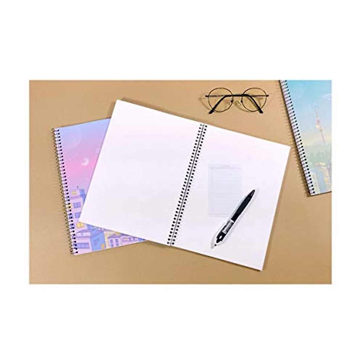Cute Korean Aesthetic Blank Unlined Spiral Planning Drawing Notebook/Journal for girls, Women, College, School - 130 p each, 7.4” x 10.2”, 4 Count (cocktail lights, enchanted, last bus, still awake) + 1 dalgaru sticker sheet
