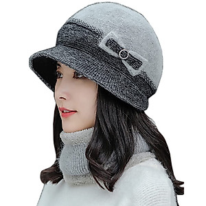 Hat and Scarf for Women, Women's Hat Scarf Set Warm Beanie Knitted Wool Hat Outdoor Cold Proof Scarf Hat Winter Hat Women A Black