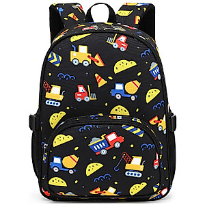 Kids Backpack Boys Girls Preschool Backpacks Toddler Bookbag Kindergarten Daycare Nursery School Bag with Chest Strap (Truck Black)