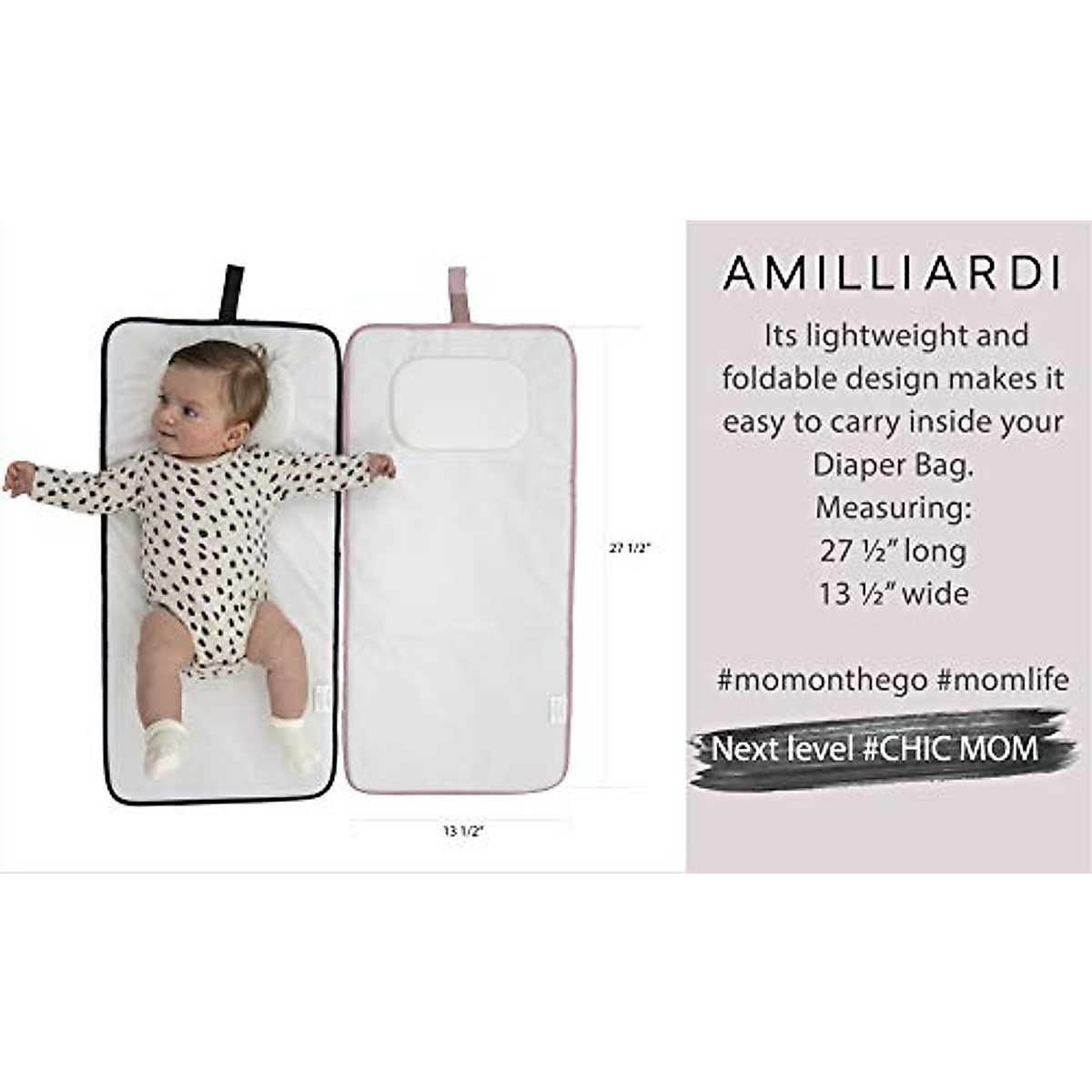 Portable Diaper Changing Pad Stylish & Chic by AMILLIARDI for Travel w/Baby, Infant & Newborn, Changing Mat Portable (Grey)