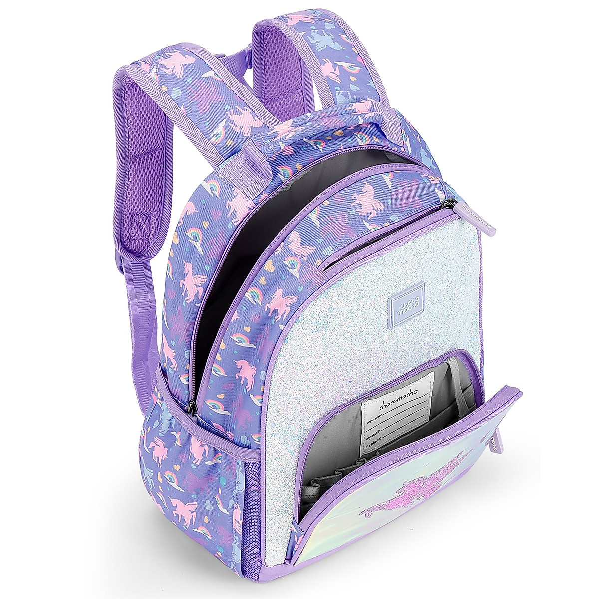 Choco Mocha Unicorn Toddler Backpack for Little Girls, Kids Pre Kindergarten Daycare Sparkle Backpack for Toddler 12 Inch, Glitter Bling Purple