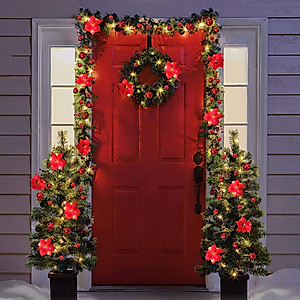 Tifuly Poinsettias Artificial Christmas Flowers 4pcs, 7Heads Fake Poinsettia Bouquet Red Christmas Flowers for Home Door Stair Garden Christmas Tree Decoration