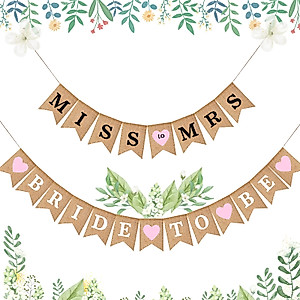 2 Pieces Bride to Be Banner Bride Sign Burlap Banner Bridal Shower Decorations Rustic Bunting Garland for Party Decorations Supplies (Pink)