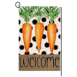 Easter Carrot Garden Flag 12x18 Vertical Double Sided Polka Dot Welcome Spring Farmhouse Holiday Outside Decorations Burlap Yard Flag BW267
