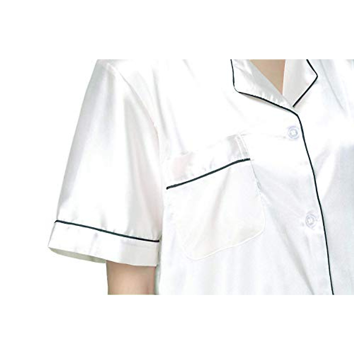 NANJUN Women's Silky Satin Pajamas Sleepwear Short Button-Down Pj Set(white,l4)