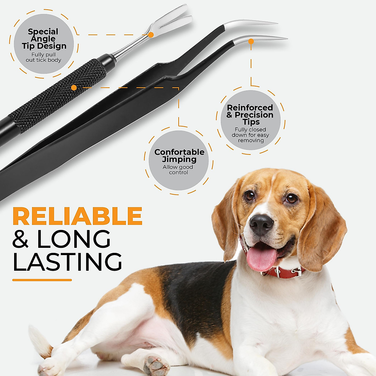 AKOSN Premium Tick Removal Tool - Stainless Steel Tick & Flea Remover for Pets Dogs Cats Humans -Safe Tick Control Puller &Precision Fine Point Tweezers to Completed Remove Ticks, 1 Set