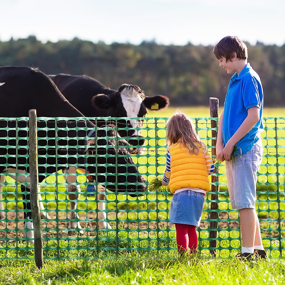Thyle 2 Roll Plastic Garden Fence 4 x 100 ft Mesh Fencing Roll Outdoor Snow Fence with 50 Fence Stakes 200 Cable Ties Green Temporary Poultry Fence Safety Construction Barrier Net for Yard Pet Plants