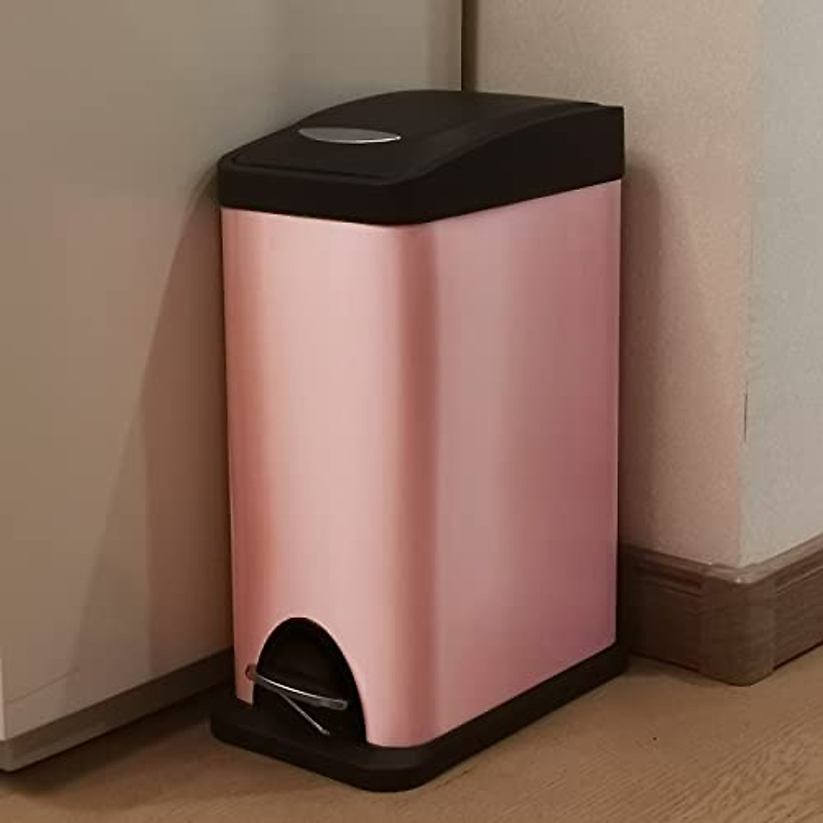 Qflushor Trash Can with Lid, 8 Liter / 2.1 Gallon Bathroom Trash Can, Garbage Cans for Kitchen, Stainless Steel Trash Can with Recycling Bin, Pink