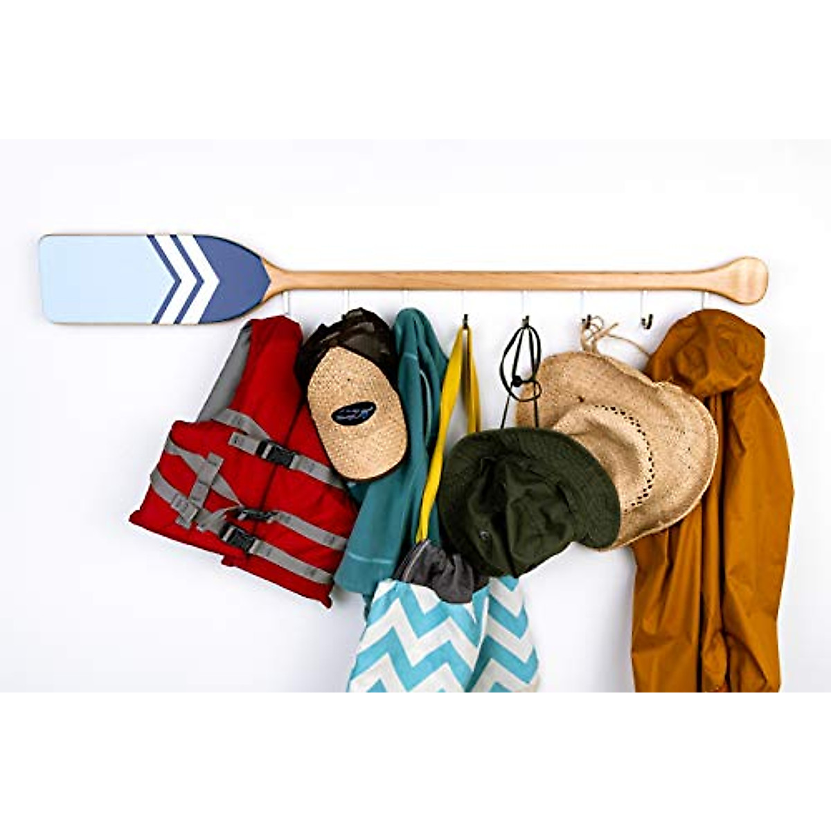 Coat Rack Wall Mount with 8 Hooks on Boat Paddle. Fun, Nautical Themed Clothes Hanger. Makes a Great Gift. Fully Assembled. Mount on Wall or Door in Mudroom, Entryway, Bathroom, Bedroom. Color: Navy