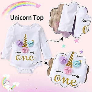 XIFAMNIY Baby Girl 1st Birthday Outfit 1 Year Unicorn Onesie Tutu Dress Headband Legging Socks