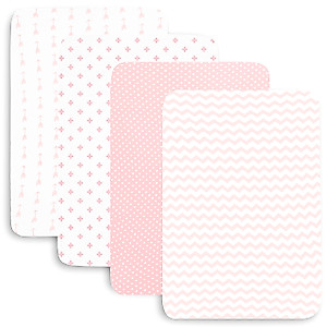 Baebae Pack n Play Playard Sheet Set for GIRLS | Portable Mini Crib Fitted Sheets | PINK & WHITE | 100% Jersey Knit Cotton | 150 GSM | 3 Pack