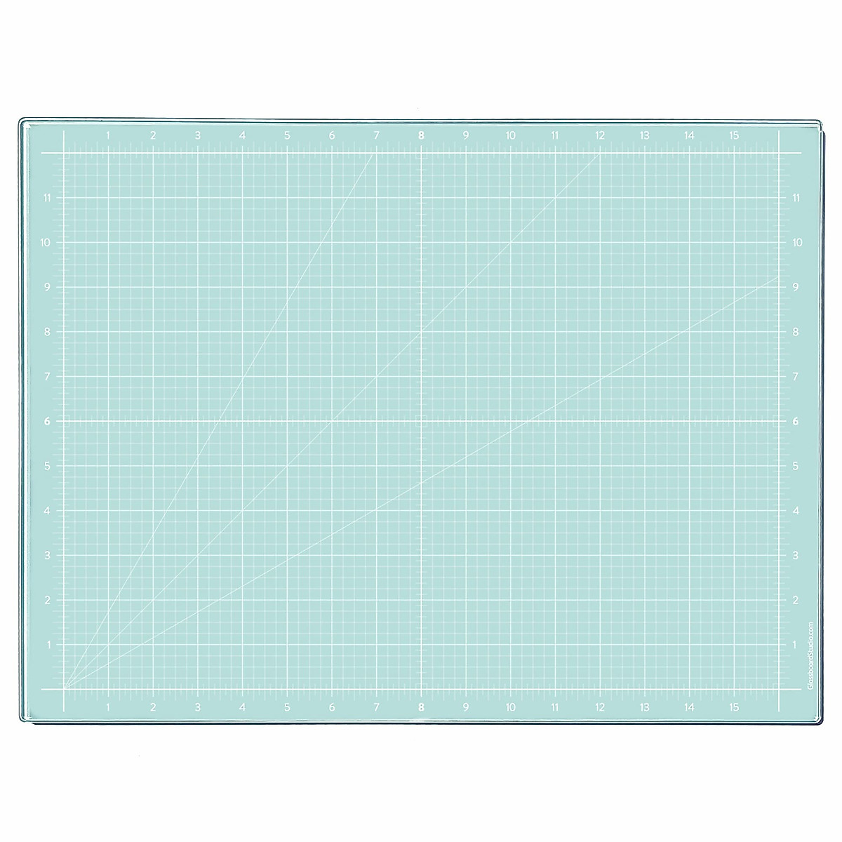 GLASSBOARD STUDIO Aqua Glass Craft Mat (13.5x18in) - Magnetic, Heat & Scratch Resistant, Stain-Proof for Crafting, Cutting, Painting, Mixed Media Artwork - Grid & Angle Lines, Non-Slip Feet